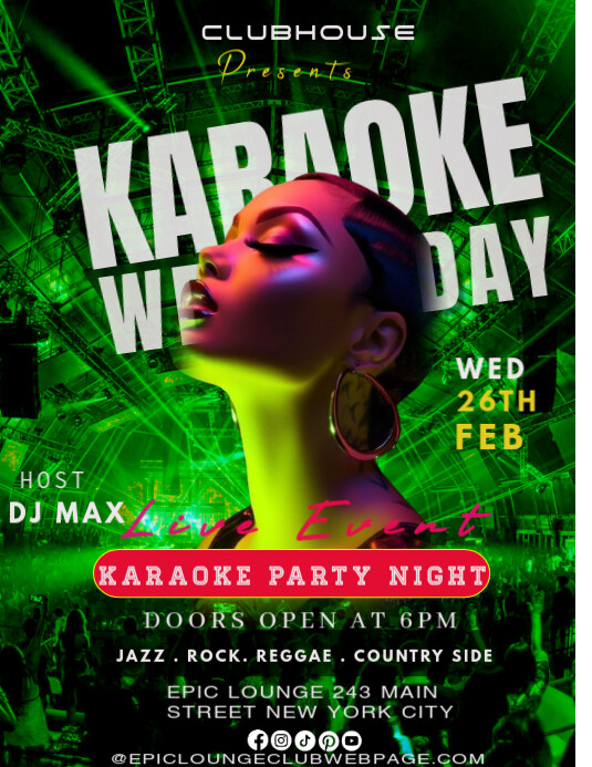 Green Gradient Karaoke Wednesday Night Party Flyer (us Letter) Template ...