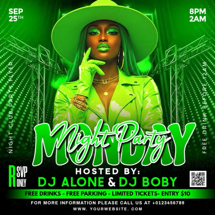 Green Gradient Monday Night Party Instagram Post Template | PosterMyWall