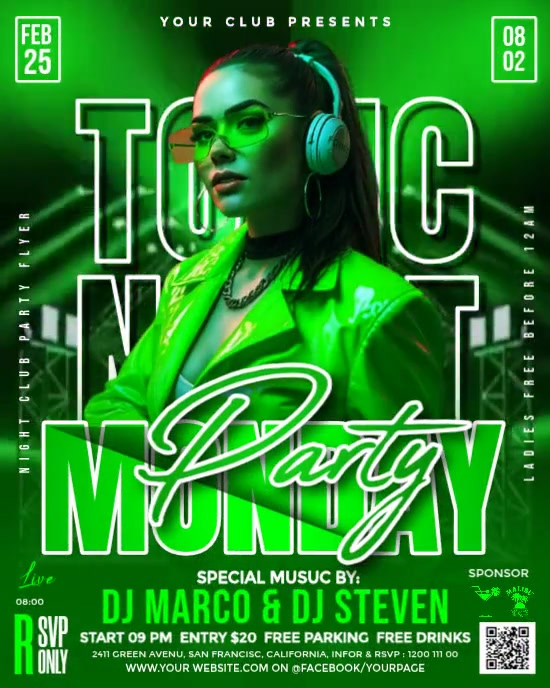 Green Gradient Monday Night Party Instagram Portrait Template ...