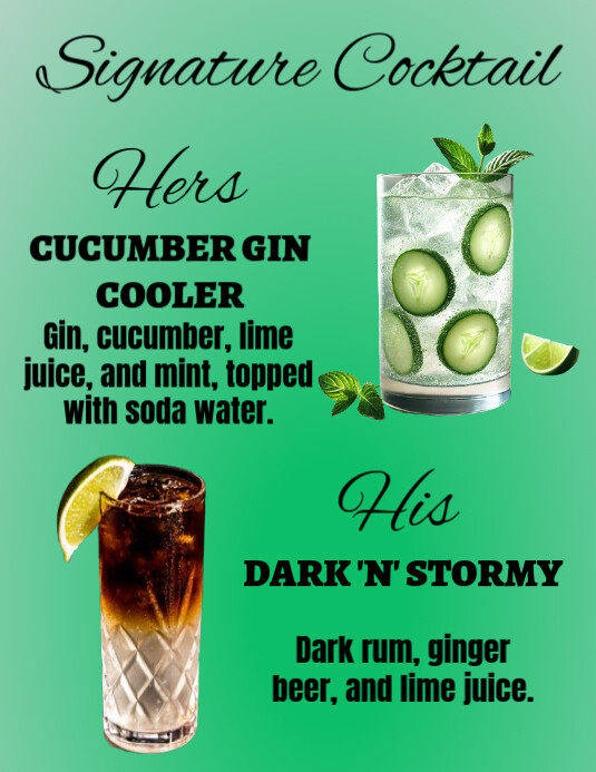 Green Gradient Signature Cocktail Flyer (us Letter) Template | PosterMyWall