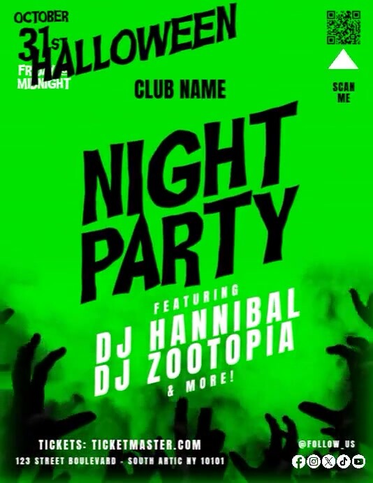 Green Grunge Horror Zombie Night Halloween Party Event Video Flyer ...