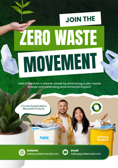 Green Grunge Zero Waste Movement A4 Template | PosterMyWall