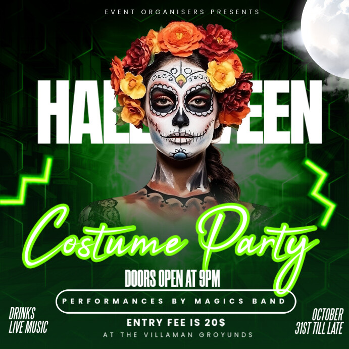 Green Halloween Costume Party Instagram Post Template | PosterMyWall