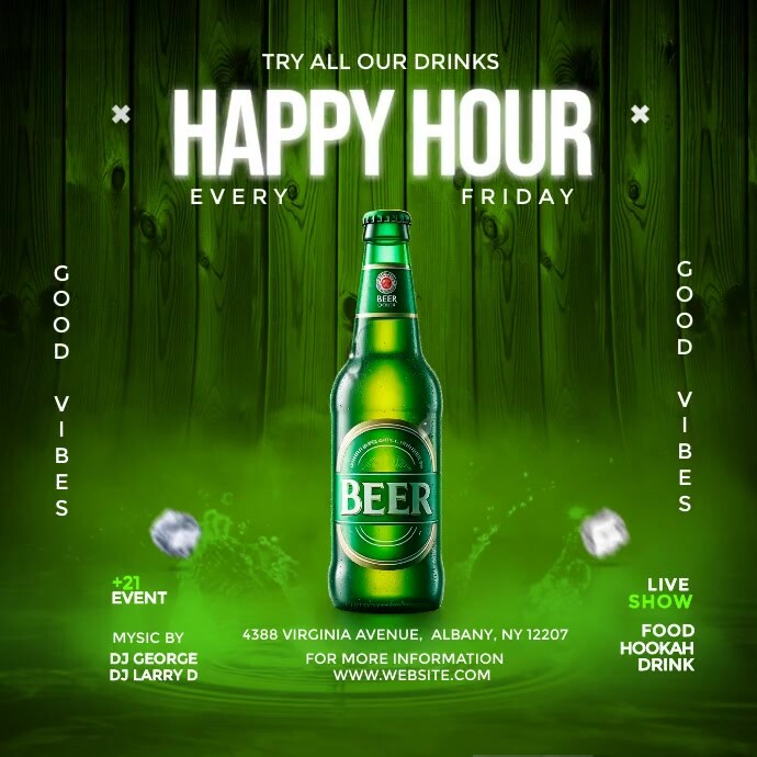Green Happy Hour Instagram Post Template | PosterMyWall