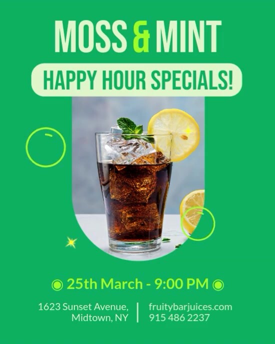 Green Happy Hour Video Poster Template | PosterMyWall