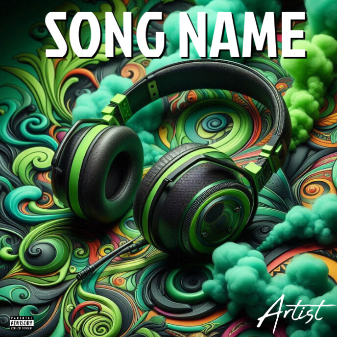 Green Headphone Cd Mixtape Album Cover Art Album Cover Template ...