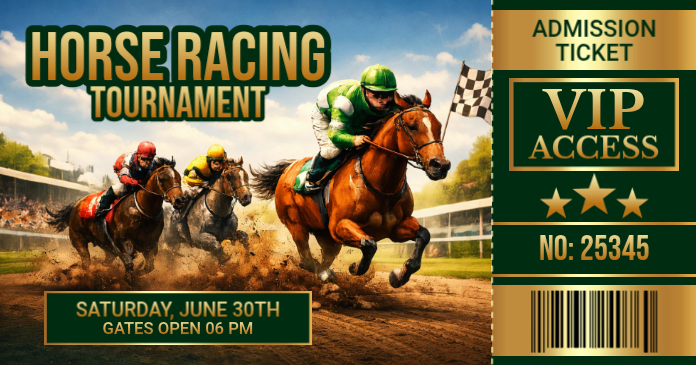 Green Horse Racing Tournament Ticket Facebook Shared Image Template ...