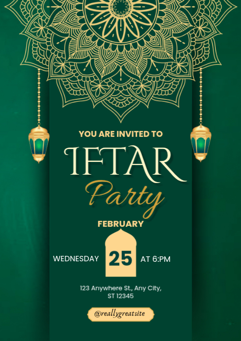 Green Iftar Party Invitation A4 2026 Template | PosterMyWall