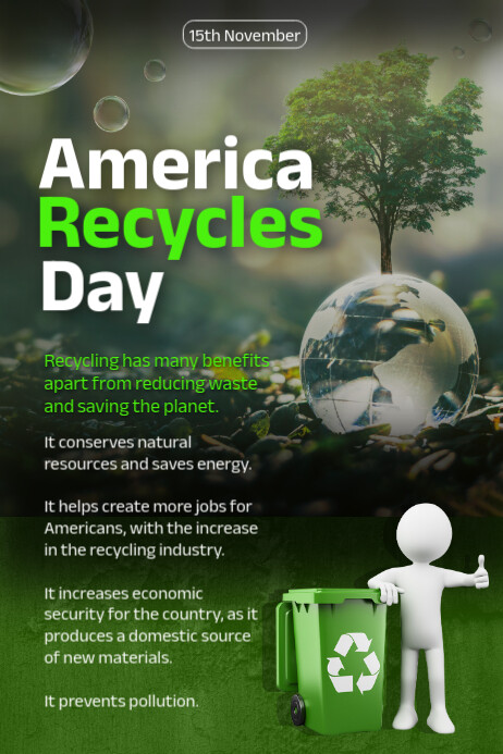 Copy of Green Illustrative America Recycles Day Poster | PosterMyWall