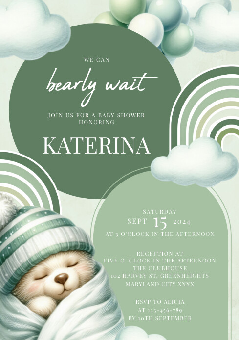 Copy of Green Illustrative Bear Birthday Invitation A | PosterMyWall