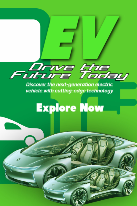Green Illustrative Ev Car Poster Template | PosterMyWall