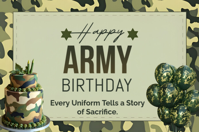 Green Illustrative Happy Army Birthday Poster Template | PosterMyWall