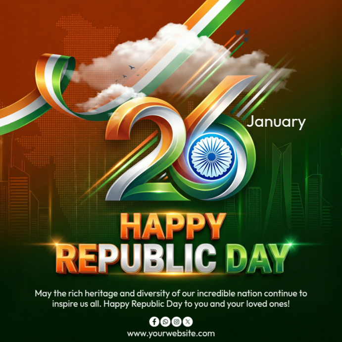 Green Illustrative Happy Republic Day Square (1:1) Template | PosterMyWall