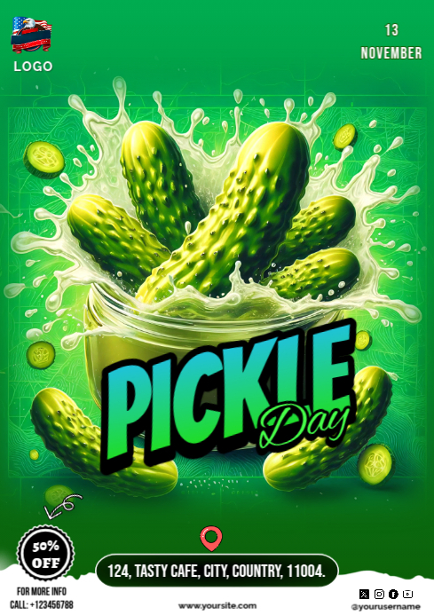 Green Illustrative National Pickle Day A4 Template | PosterMyWall