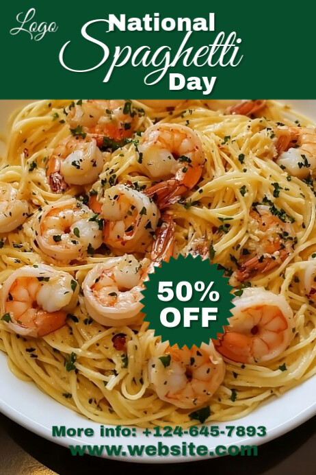 Green Illustrative National Spaghetti Day Poster Template | PosterMyWall