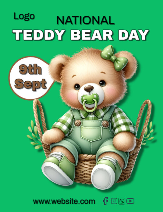 Green Illustrative National Teddy Bear Day Flyer (us Letter) Template ...