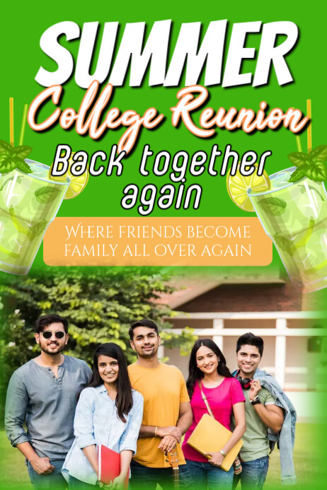 Green Illustrative Summer College Reunion Poster Template | PosterMyWall