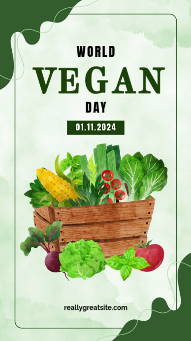 Green Illustrative Watercolor World Vegan Day Instagram Story Template ...