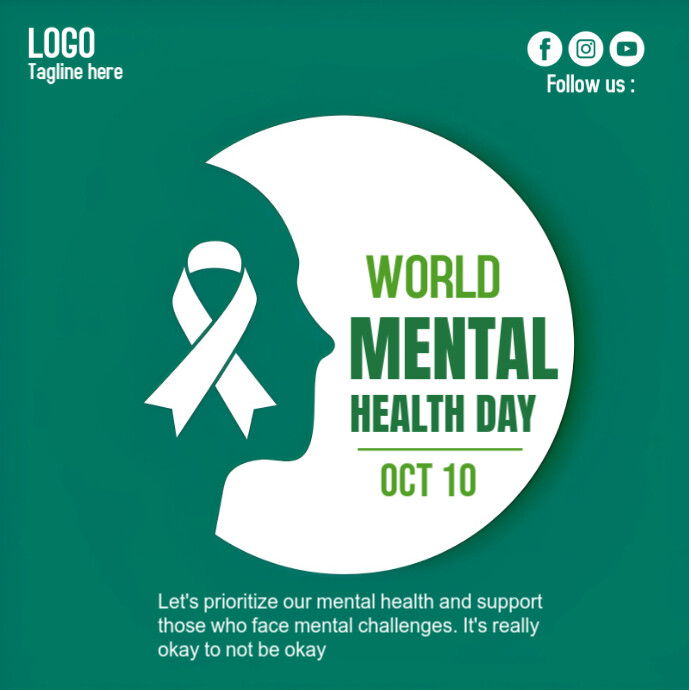 Green Illustrative World Mental Health Day Instagram Post Template ...