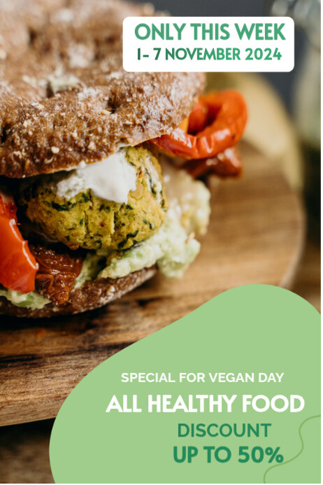 Green Illustrative World Vegan Day Poster Template | PosterMyWall