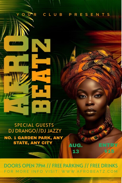 Green Joyful Afro Beat Party Flyer Poster Template | PosterMyWall