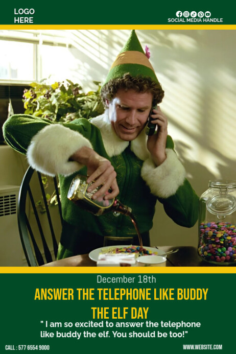 Green Joyful Answer The Telephone Like Buddy The Elf Poster Template ...