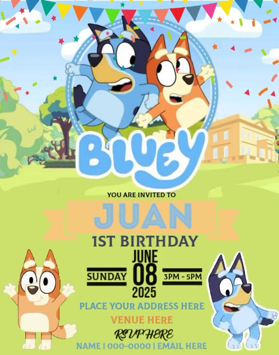 Szablon Green Joyful Bluey And Bingo Animated Poster/wallboard ...