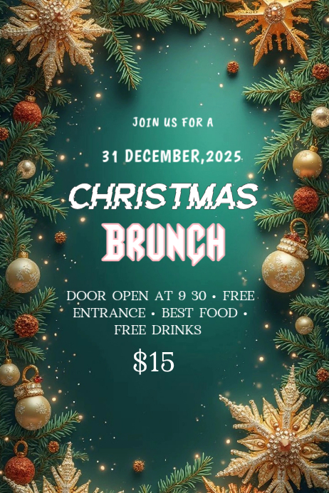 Green Joyful Christmas Brunch Flyer Poster Template | PosterMyWall