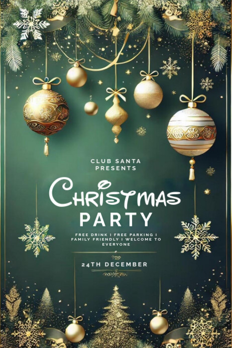 Green Joyful Christmas Party Poster Template | PosterMyWall