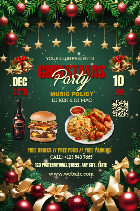 Green Joyful Christmas Party Poster Template | PosterMyWall