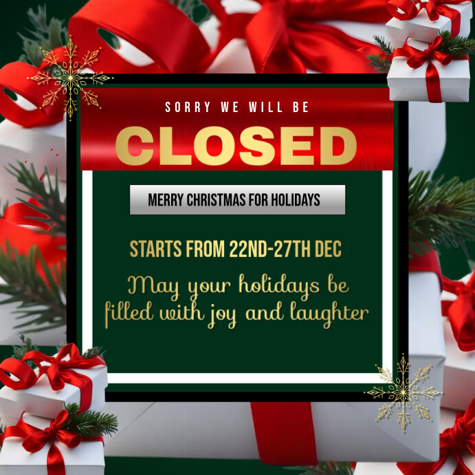 Green Joyful Closed For Christmas Instagram Post Template | PosterMyWall