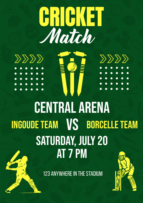 Green Joyful Cricket Match A4 Template | PosterMyWall