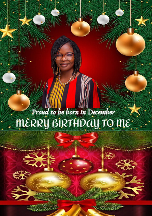 Green Joyful December Birthday design Template A5 | PosterMyWall