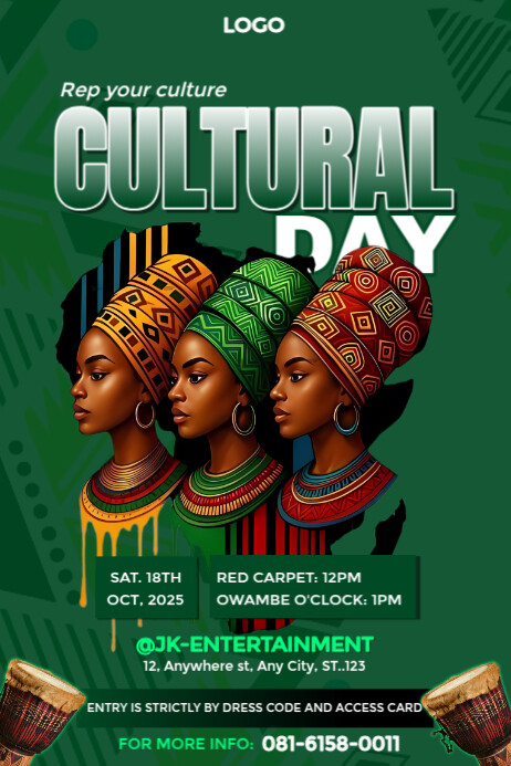 Green Joyful Editable Cultural Day Celebration Flyer Poster Template ...