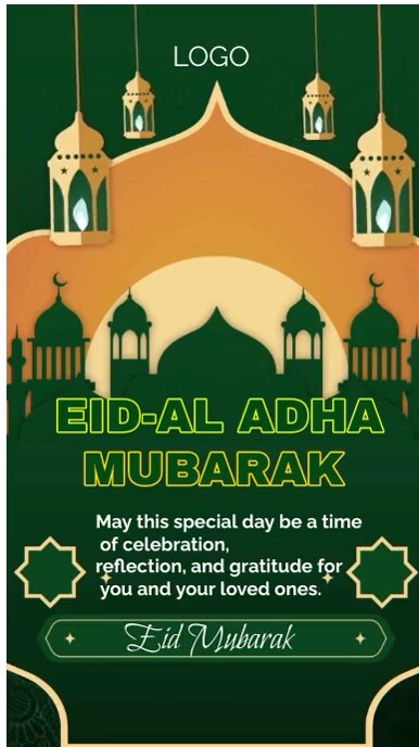 Green Joyful Eid Mubarak Digital Display (9:1 Template | PosterMyWall