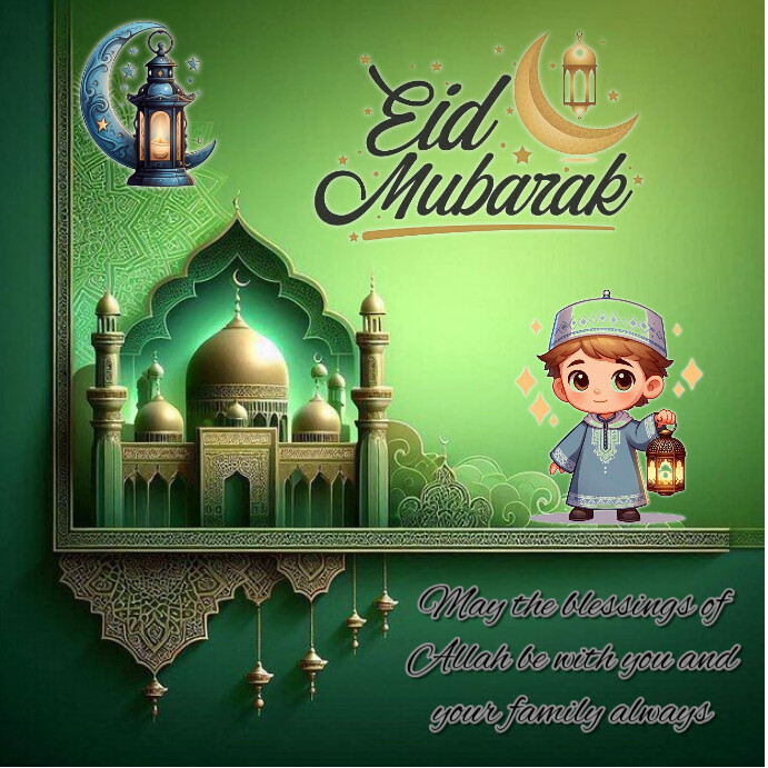 Green Joyful Eid Mubarak Wishes Instagram Post Template | PosterMyWall