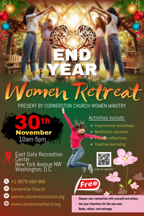 Green Joyful End Year Women Retreat Flyer Poster Template | PosterMyWall