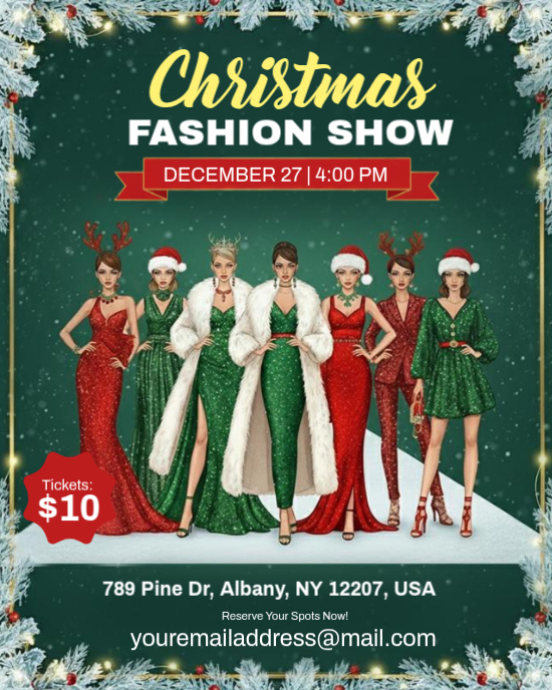 Green Joyful Festive Christmas Fashion Show Flyer Template - Holiday ...