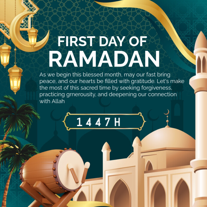 Green Joyful First Day Of Ramadan Instagram Post Template | PosterMyWall