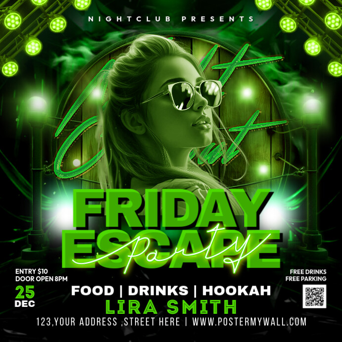 Green Joyful Friday Escape Night Party Instagram Post Template ...