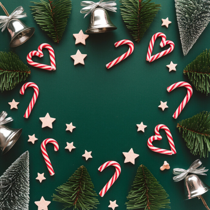 Green Joyful Green Christmas Vintage With Christmas Trees & Bells ...