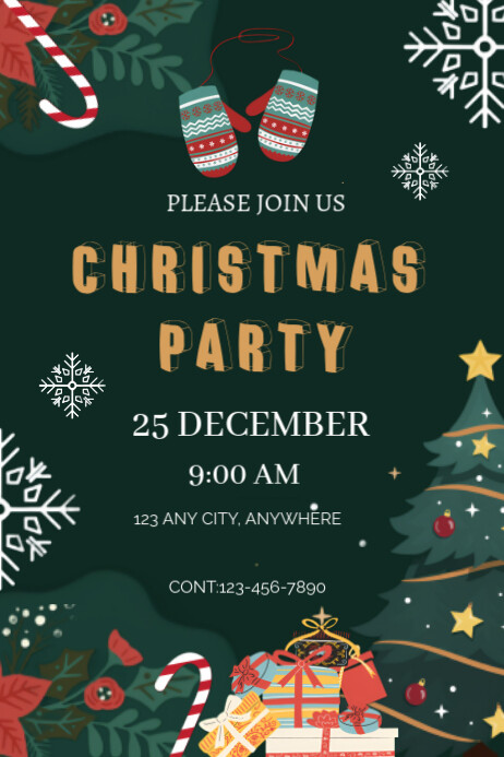 Green Joyful Green Illustrative Christmas Party Poster Poster Template ...