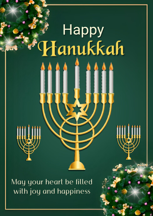 Green Joyful Happy Hanukkah A4 Template | PosterMyWall