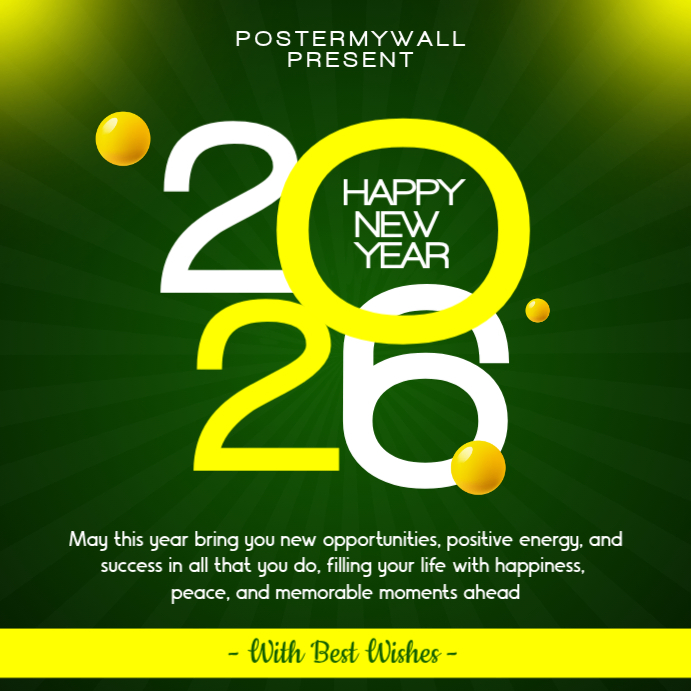 Plantilla de Green Joyful Happy New Year 2026 Instagram Post | PosterMyWall