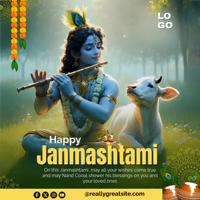 Green Joyful Janmashtami Wishes Instagram Post Template | PosterMyWall