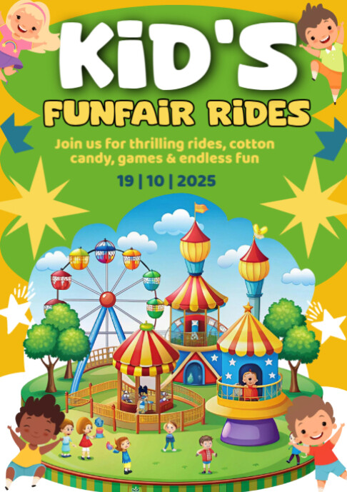 Green Joyful Kids Funfair Rides A2 Template | PosterMyWall