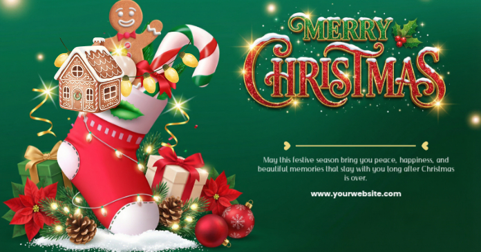 Green Joyful Merry Christmas Wish Facebook Shared Image Template ...