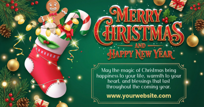 Green Joyful Merry Christmas Wish Facebook Shared Image Template ...