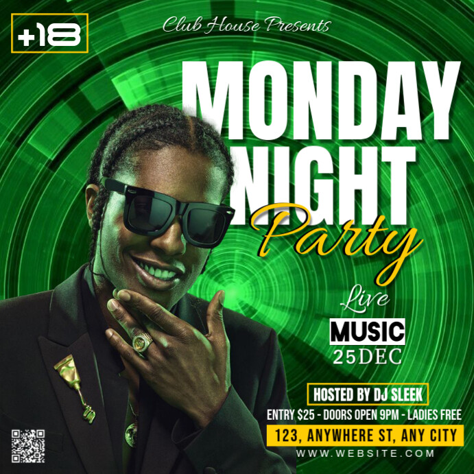 Green Joyful Monday Night Party Instagram Post Template | PosterMyWall