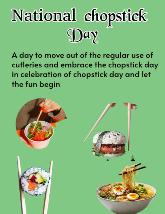 Plantilla de Green Joyful National Chopstick Day Celebration Flyer ...